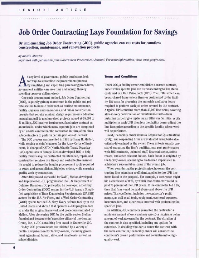 Job Order Contracting Lays Foundation For Savings | PDF