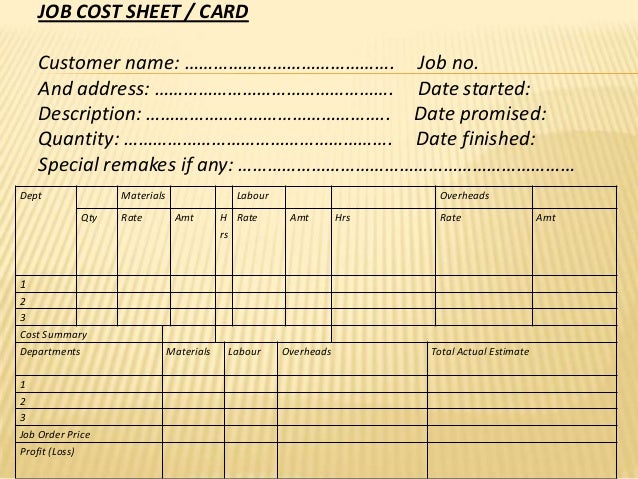 Job order cost system