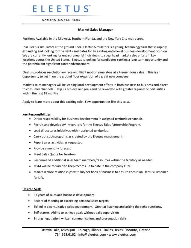 Eleetus is Hiring across the Midwest, Southern Florida, and the greater NYC metro area. | PDF