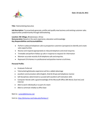 Telemarketing Executive | DOCX | Business | Business and Finance