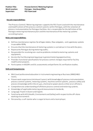 Job profile process control metering engineer | DOCX