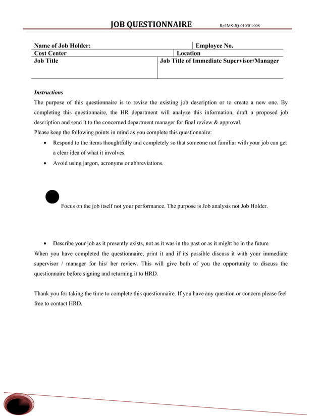 Job questionnaire | DOC