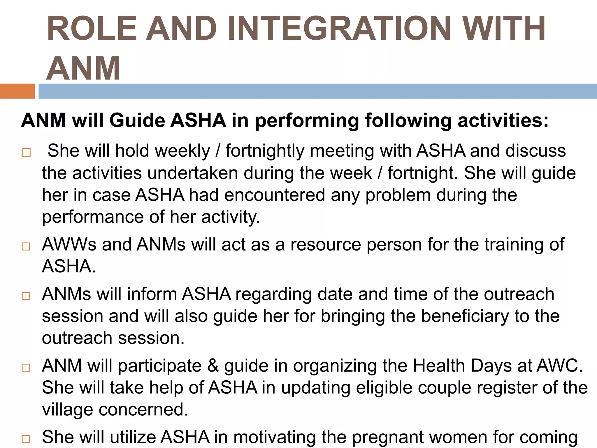 Job responsibilities of ASHA & ANM | PPTX