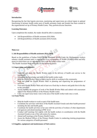 Job responsibilities of health assistant (male &female) | PDF