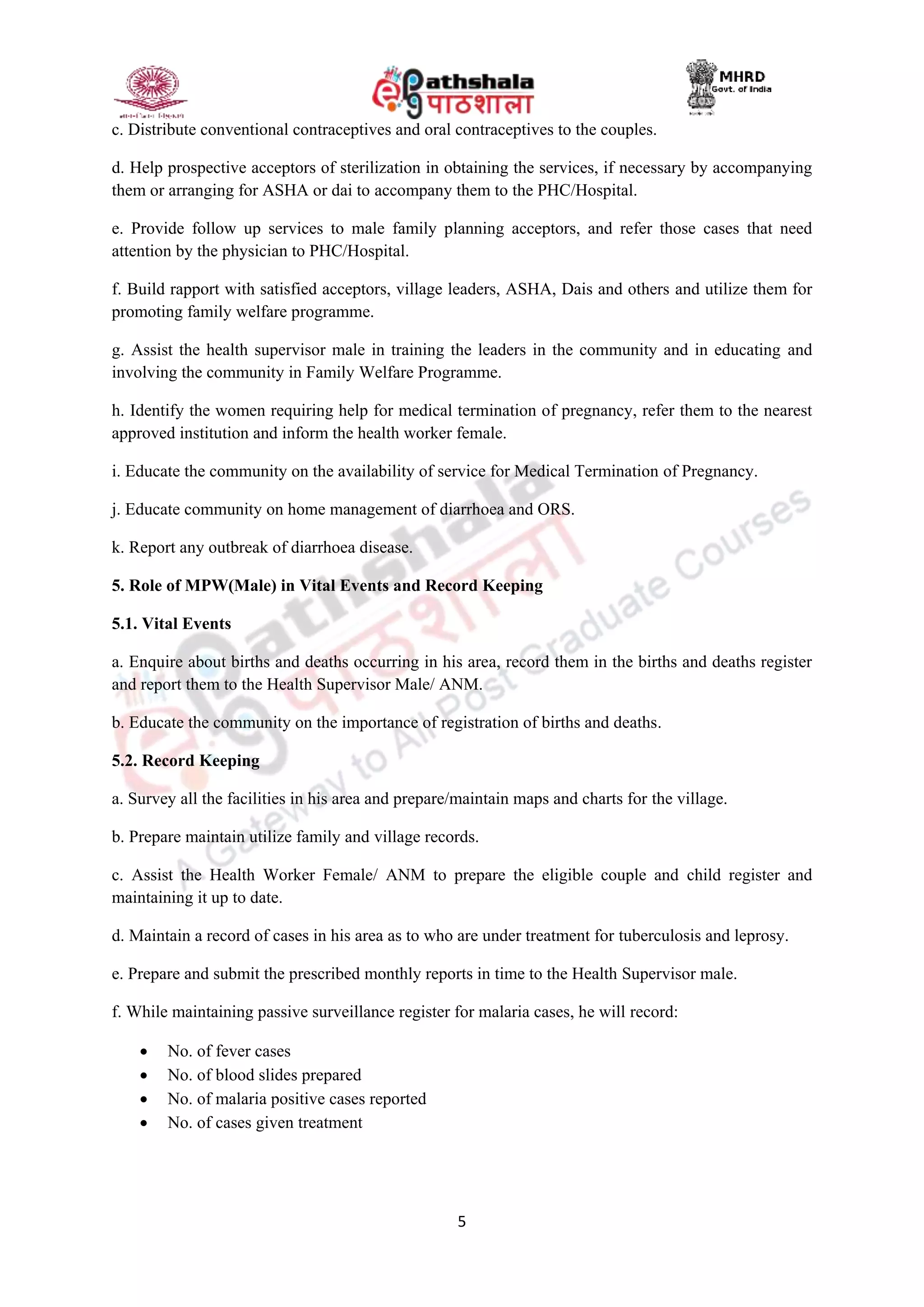 Job responsibilities of health workers ( male & female) | PDF
