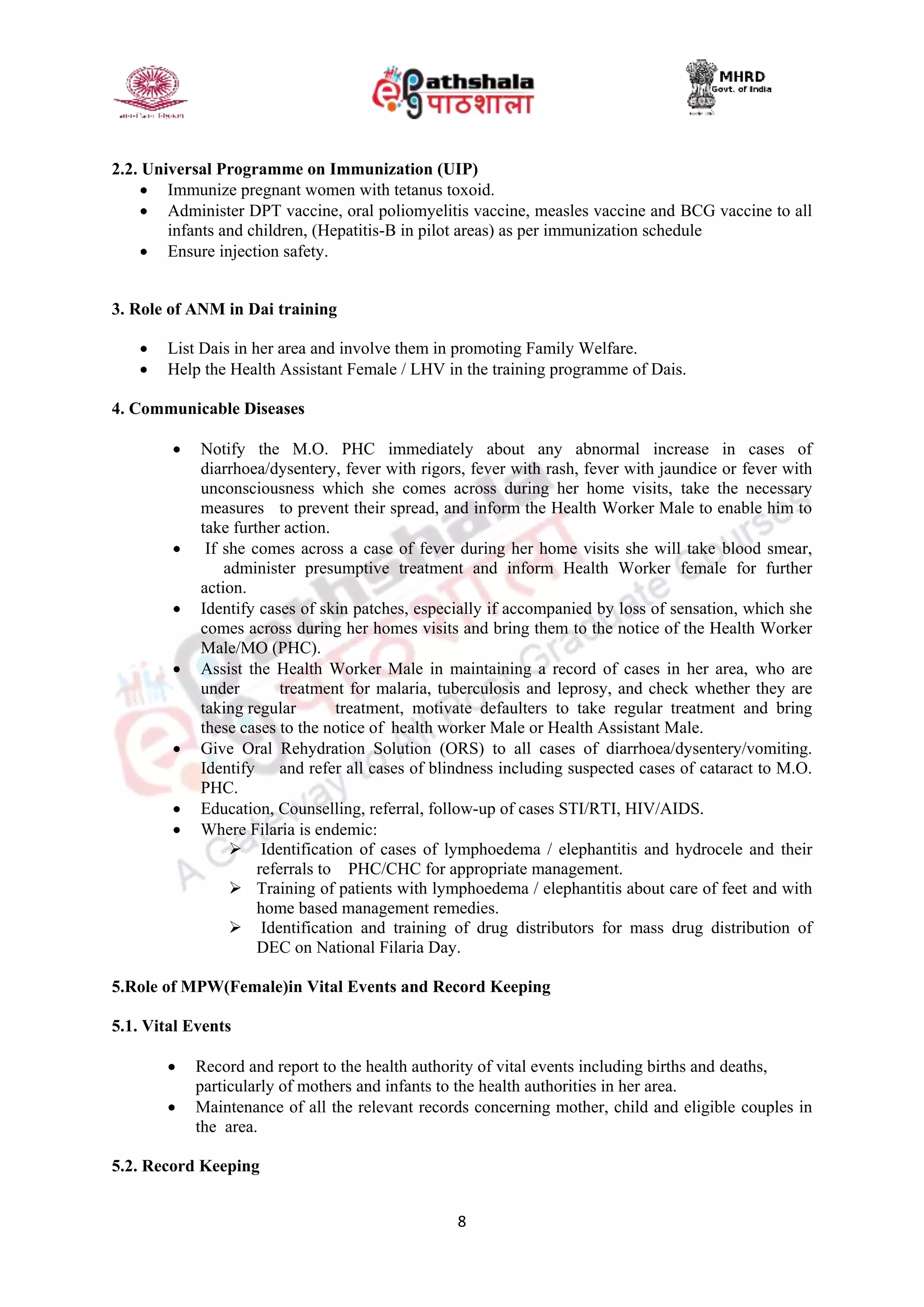 Job responsibilities of health workers ( male & female) | PDF
