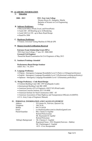 CV: Chuckie C. Equibal (2016) | PDF