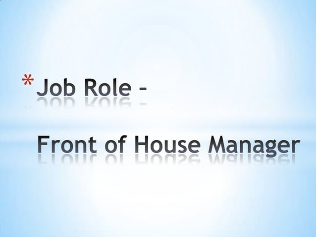 Job role – foh manager | PPT