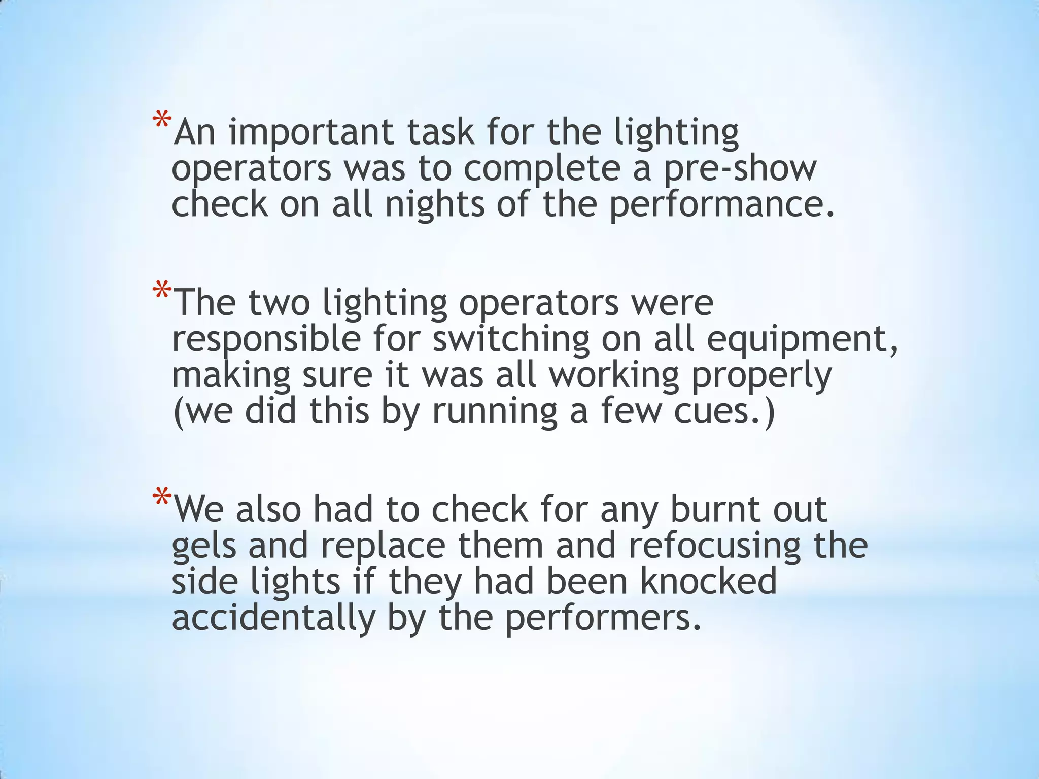 Job role – lighting operator | PPTX