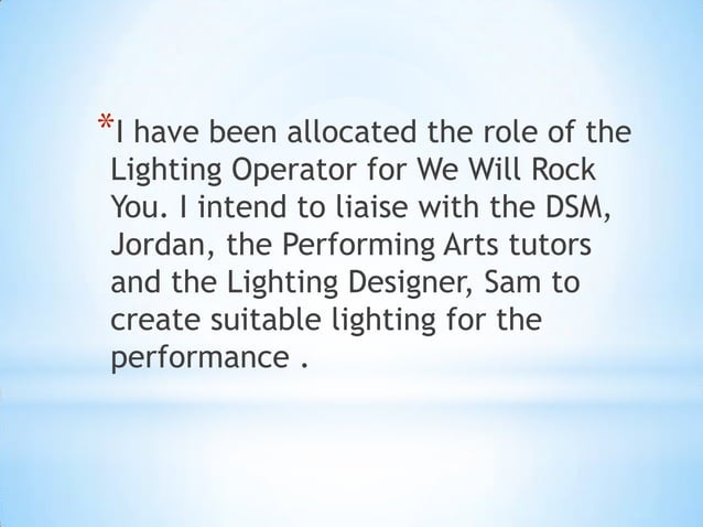 Job role – lighting operator | PPT