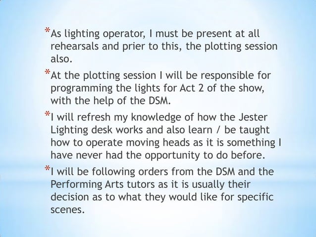 Job role – lighting operator | PPT