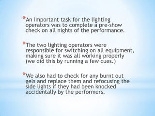 Job role – lighting operator | PPTX