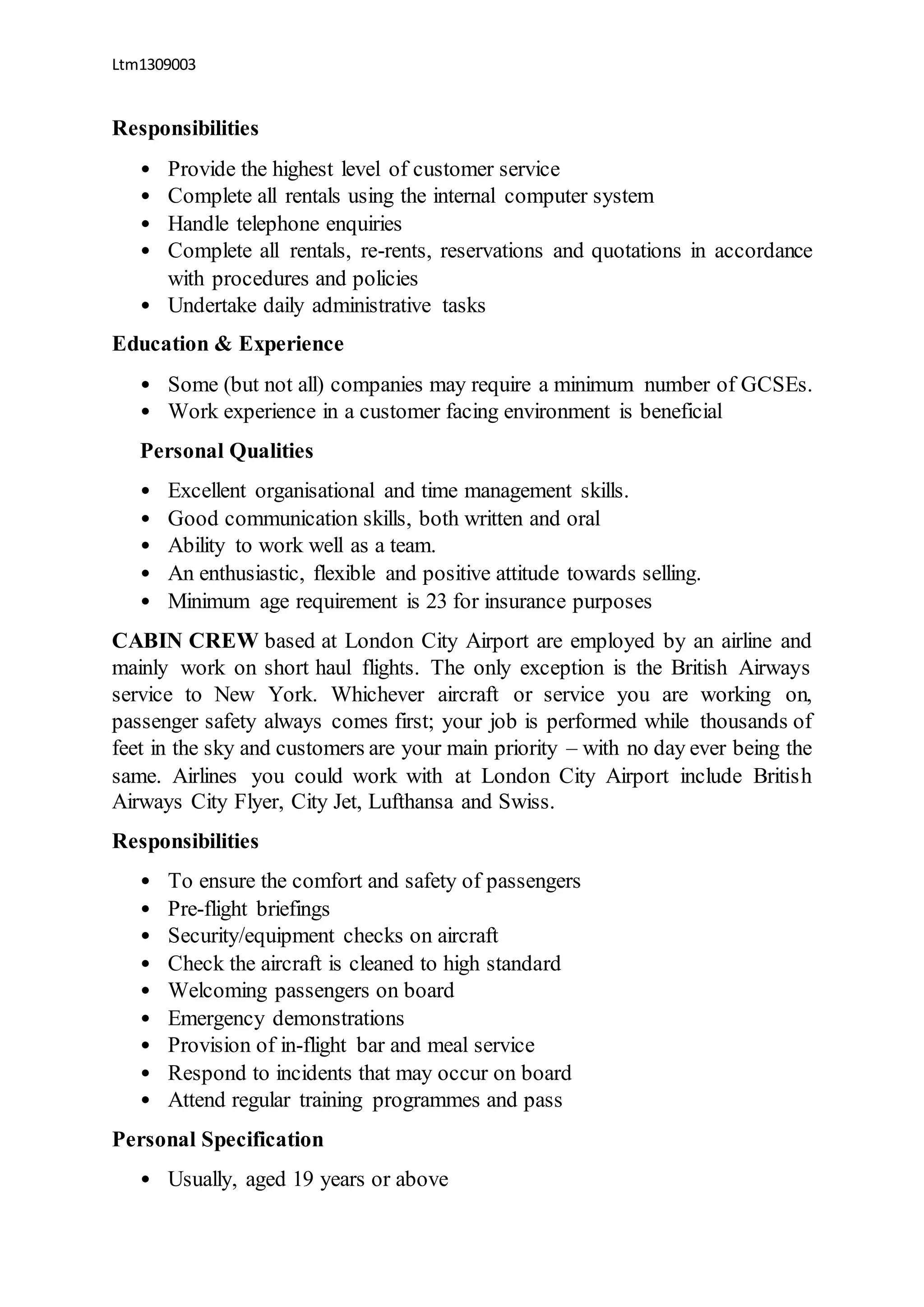 Job roles in aviation | DOCX