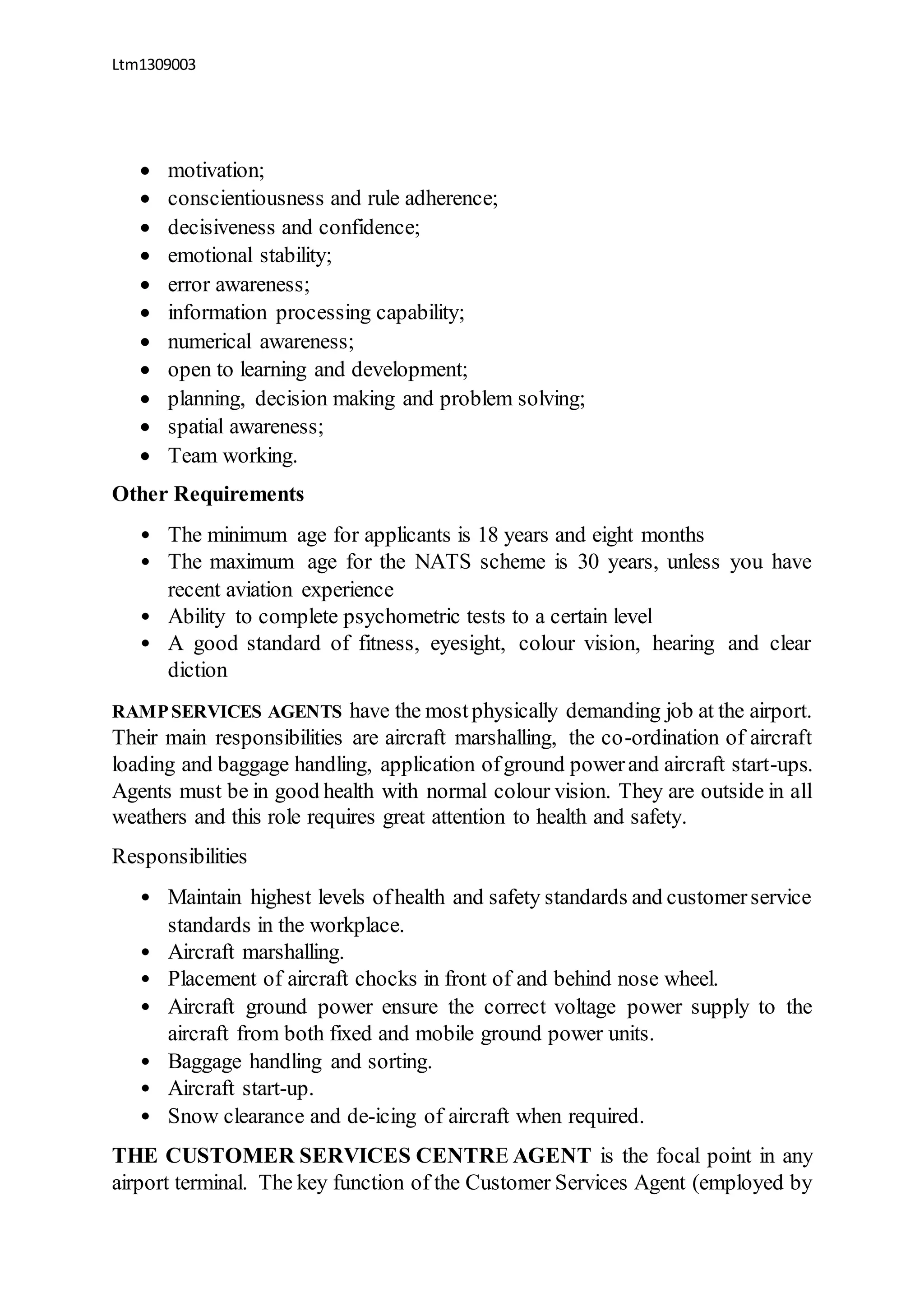Job roles in aviation | DOCX