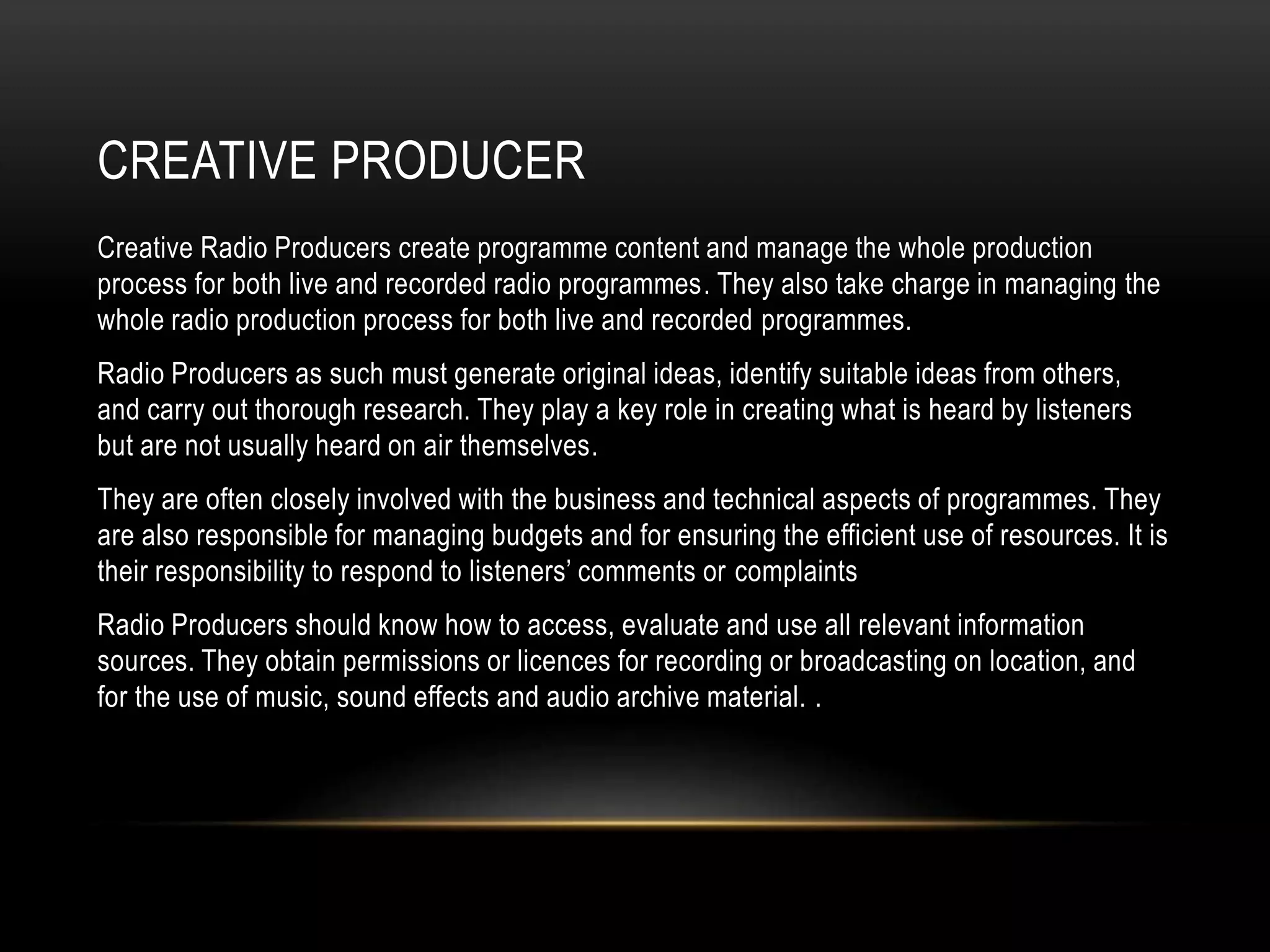 Job roles in commercial radio production | PPTX