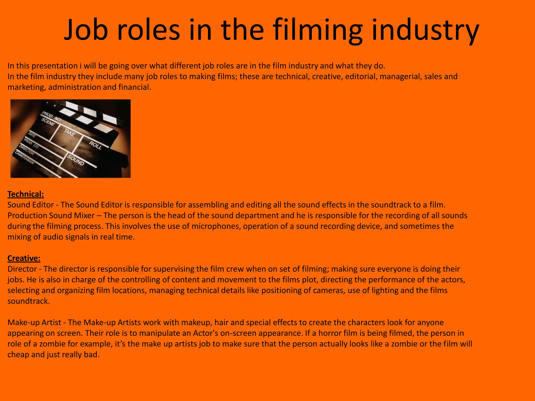 Job roles in film industry | PPTX | Video Production | Content Production