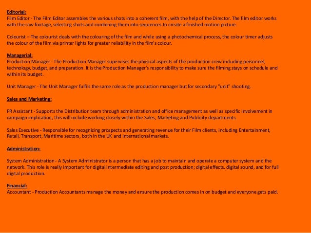 Job roles in film industry