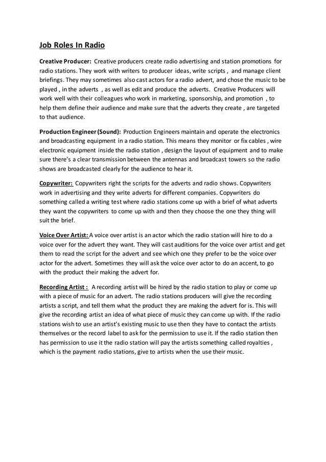 Job roles in radio | PDF
