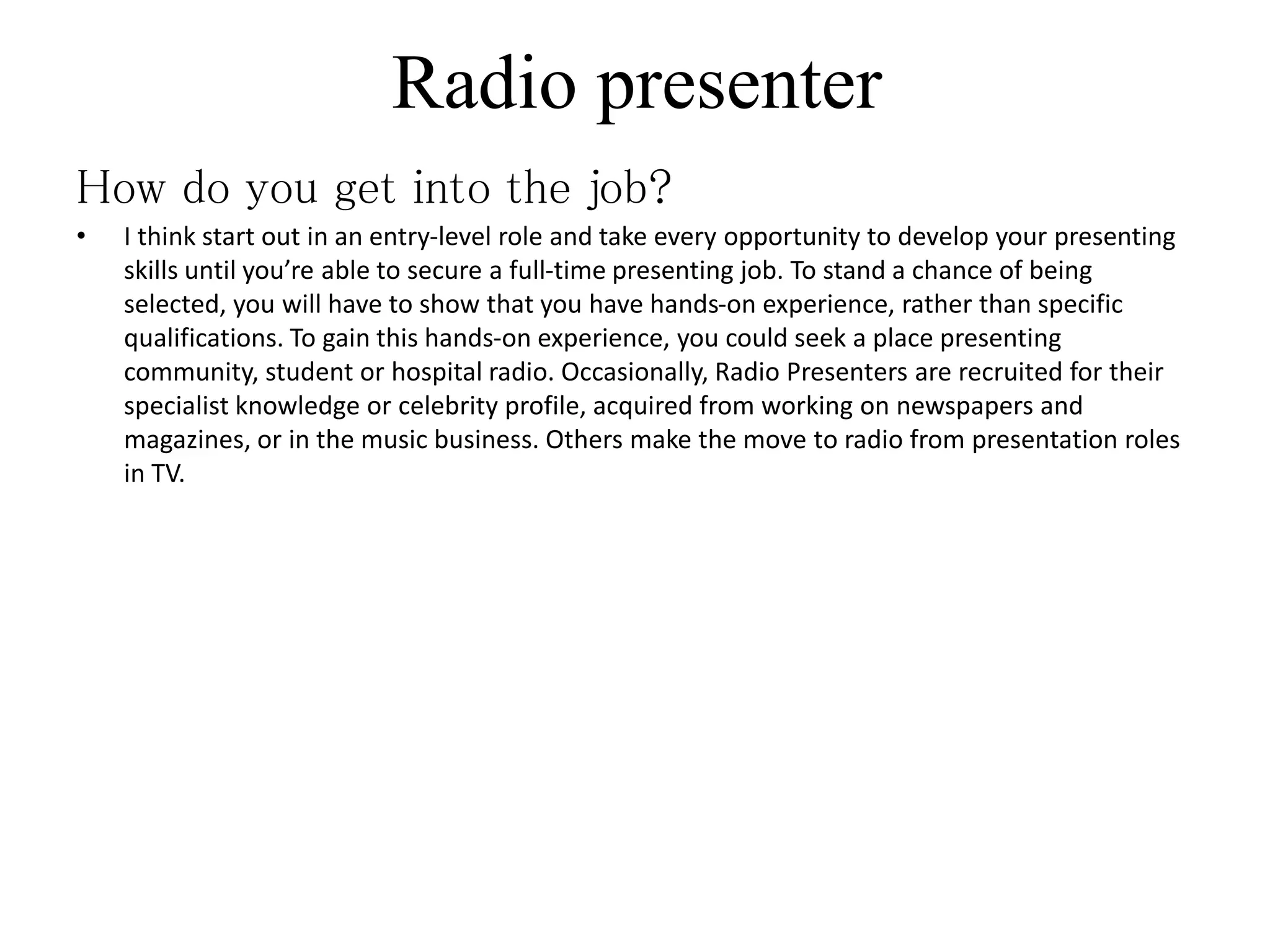 Job roles in radio | PPTX | Public Radio | Talk Radio