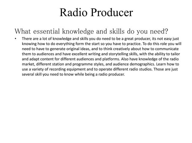 Job roles in radio | PPTX | Public Radio | Talk Radio