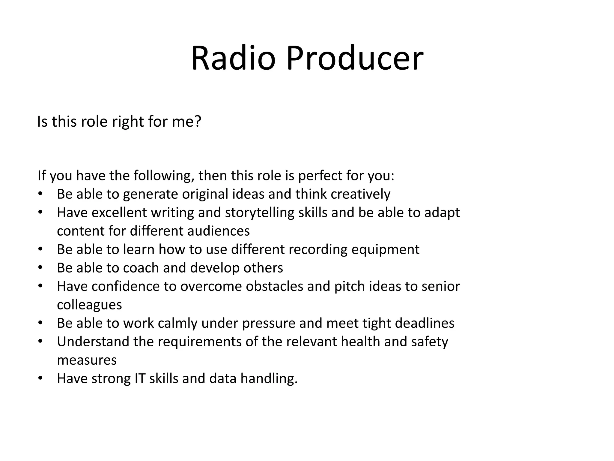 Job Roles In The Radio Industry | PPTX | Audio Production | Content ...