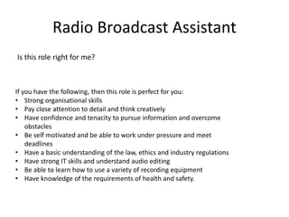 Job Roles In The Radio Industry | PPTX