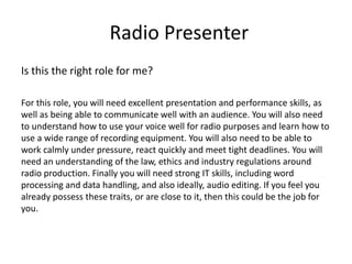 Job Roles In The Radio Industry | PPTX | Audio Production | Content ...