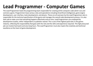 A1 Job Roles in the Games Industry | DOCX