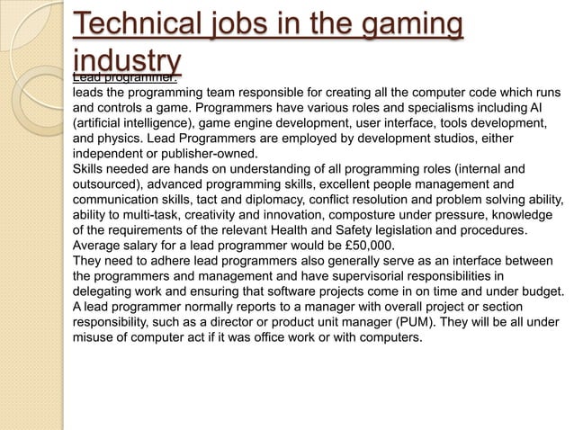 Job roles in the gaming industry irene | PPTX | Computer Animation ...
