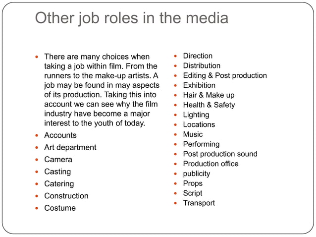 Job roles in the media | PPT