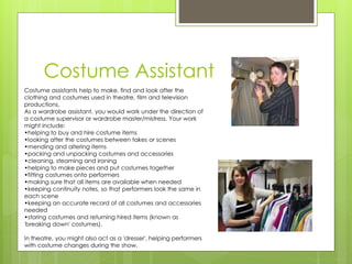 Job roles in the production arts industry | PPT