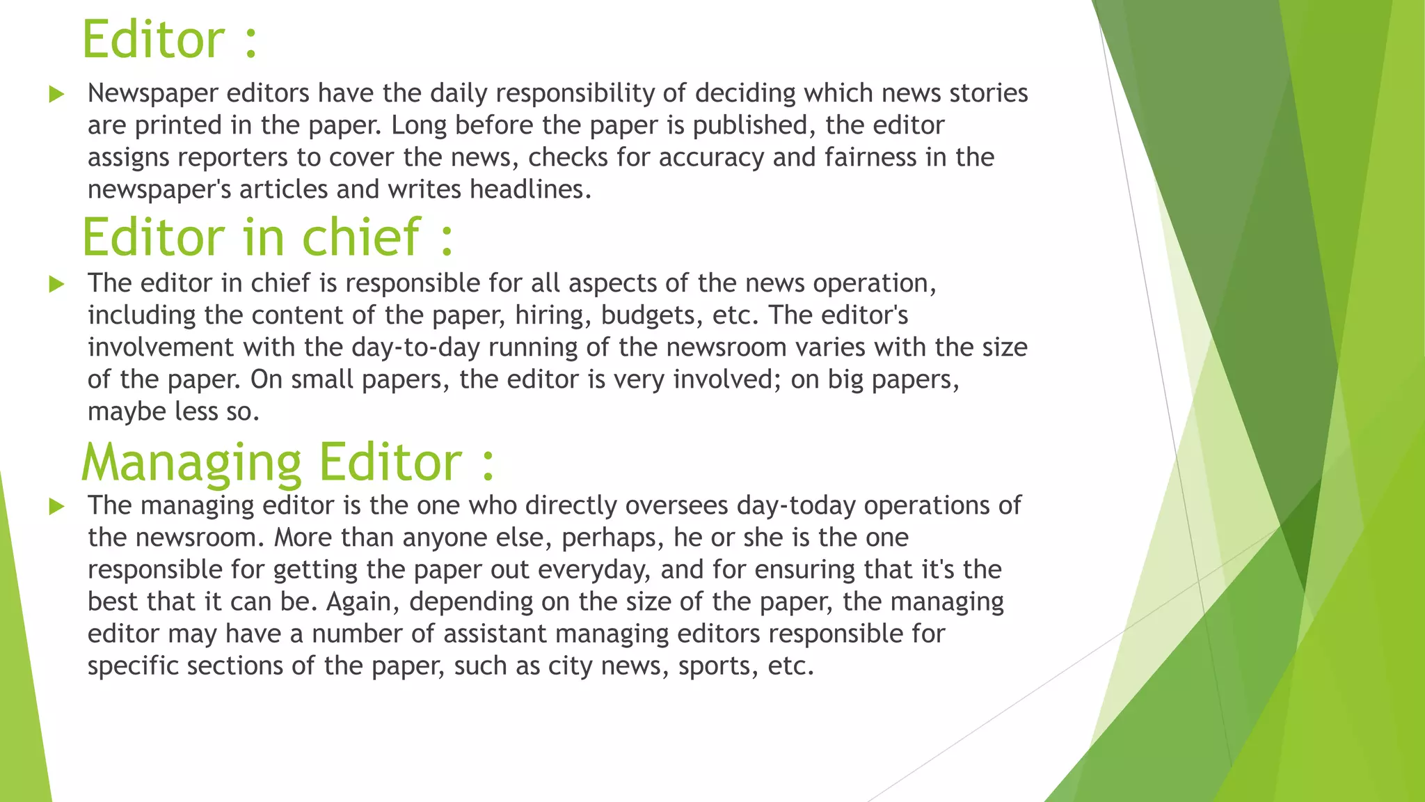 Job roles within a newspaper | PPTX