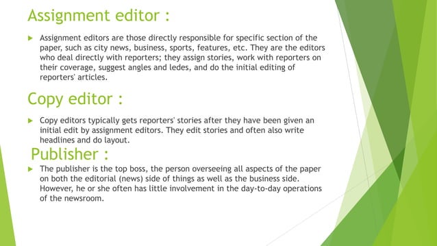 Job roles within a newspaper | PPTX | Media Industry | Industries