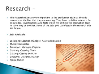 Job roles within the film and tv industry | PPTX