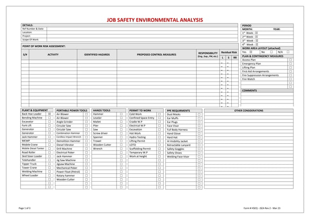 JOB SAFETY ENVIRONMENTAL ANALYSIS Form # HSEQ - JSEA Rev 2 -.docx