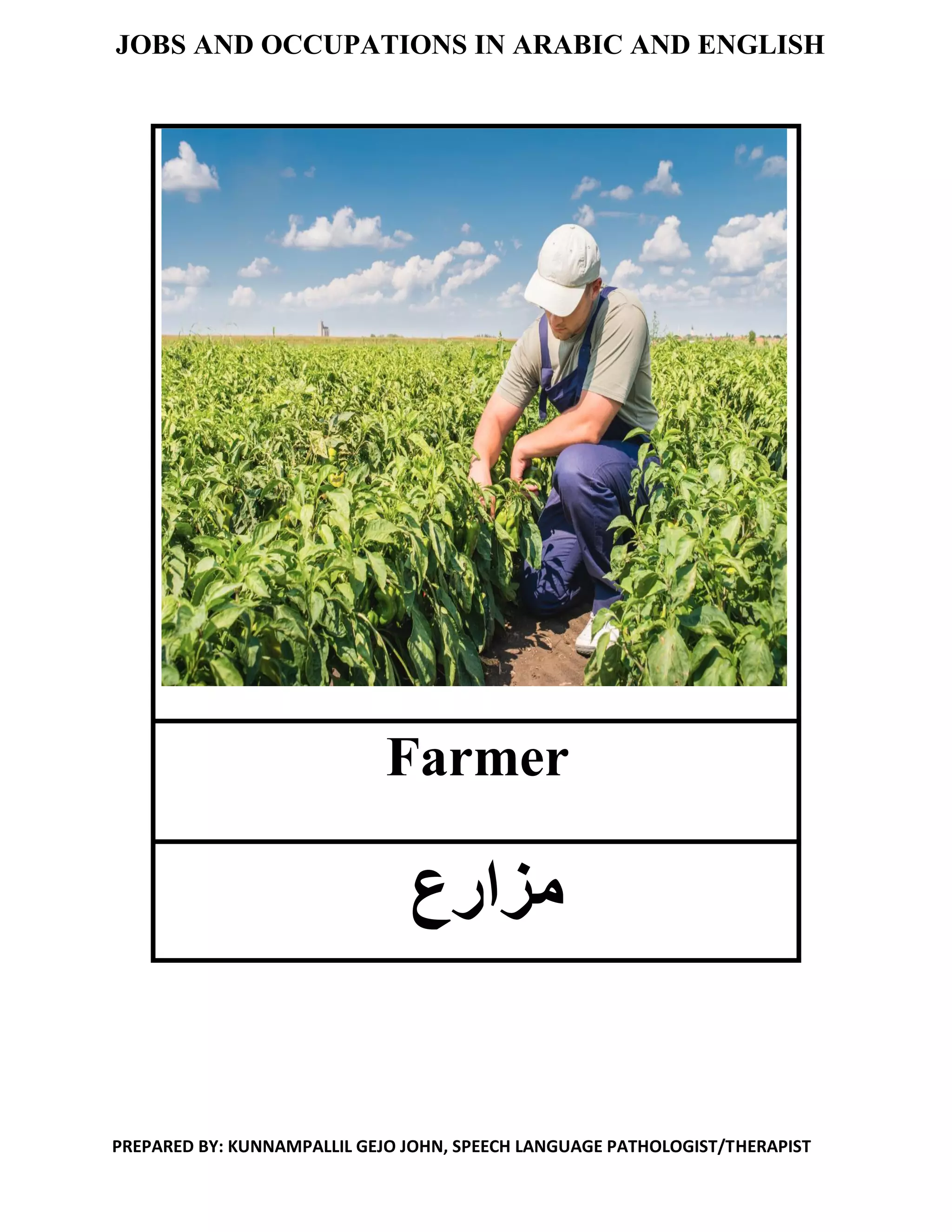 Jobs and occupations flashcards in Arabic and English | PDF