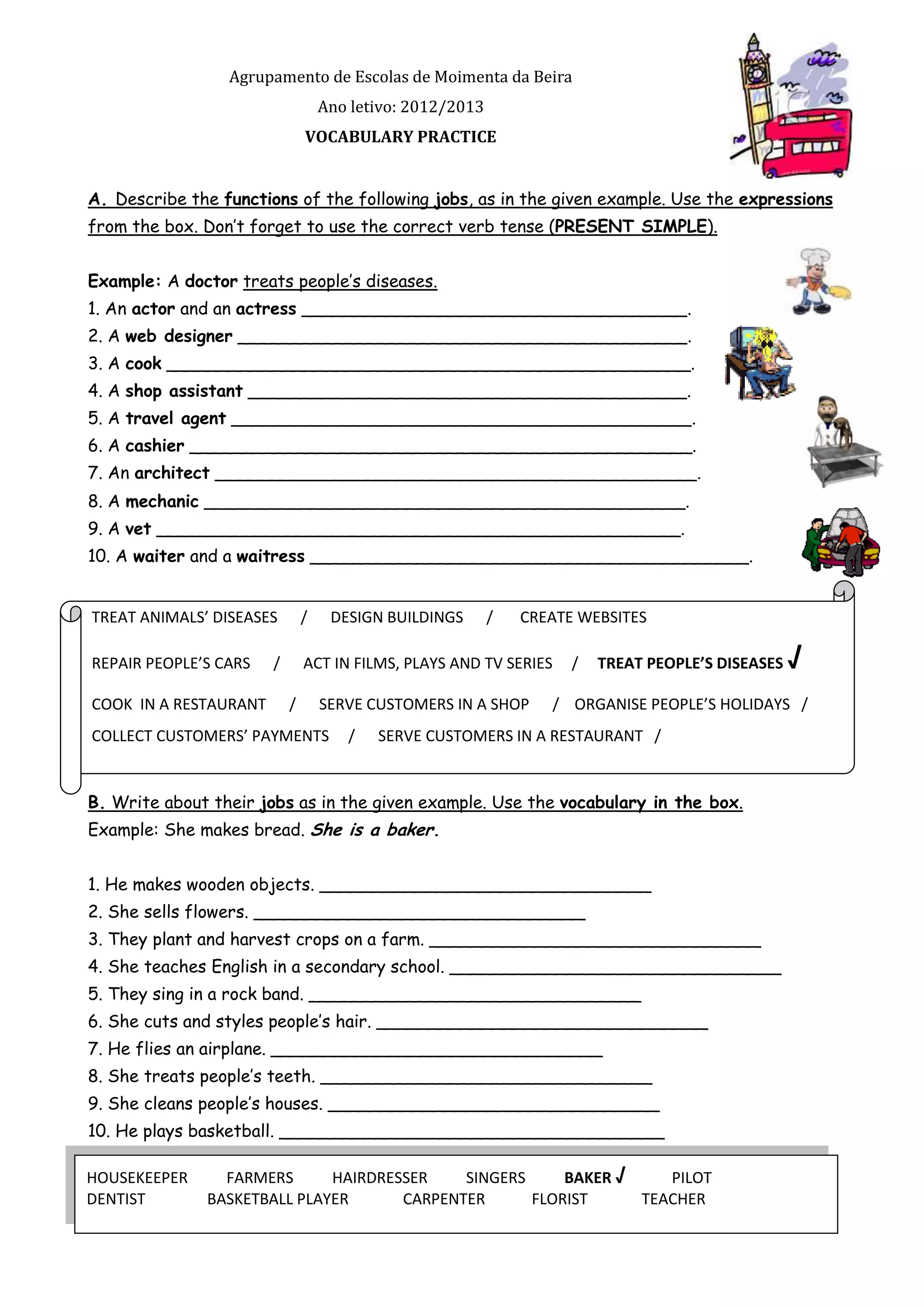 Jobs and workplaces vocabulary practice | DOCX