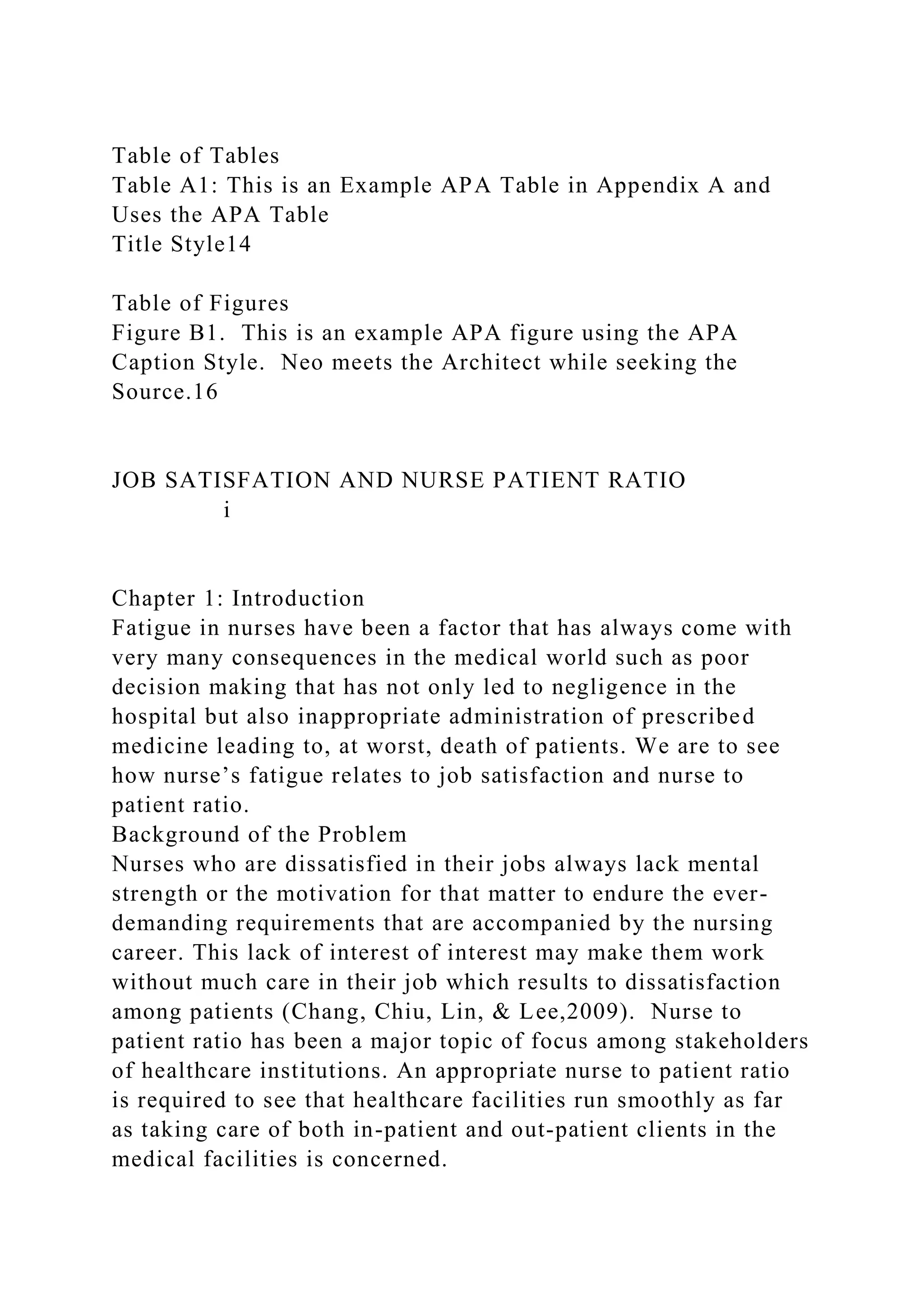 JOB SATISFATION AND NURSE PATIENT RATIO24Table of Contents.docx