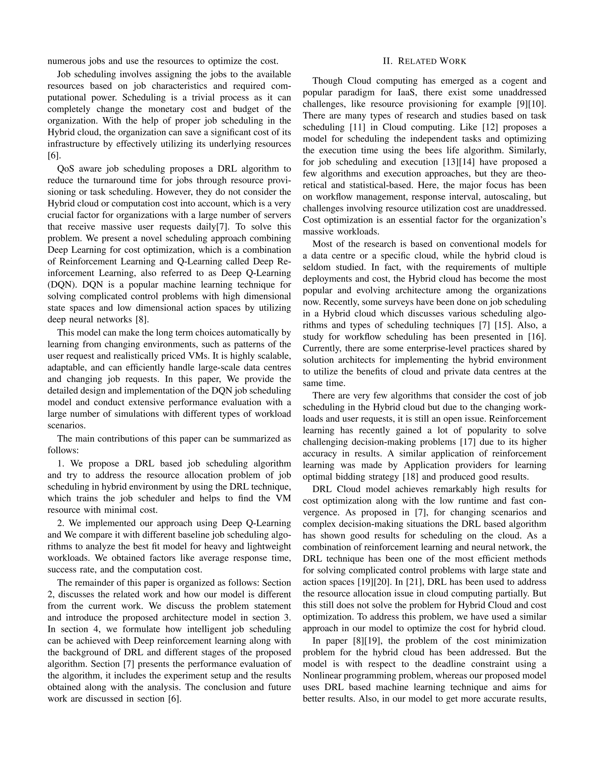 Job Scheduling In Hybrid Cloud Using Deep Reinforcement Learning For Cost Optimization Pdf