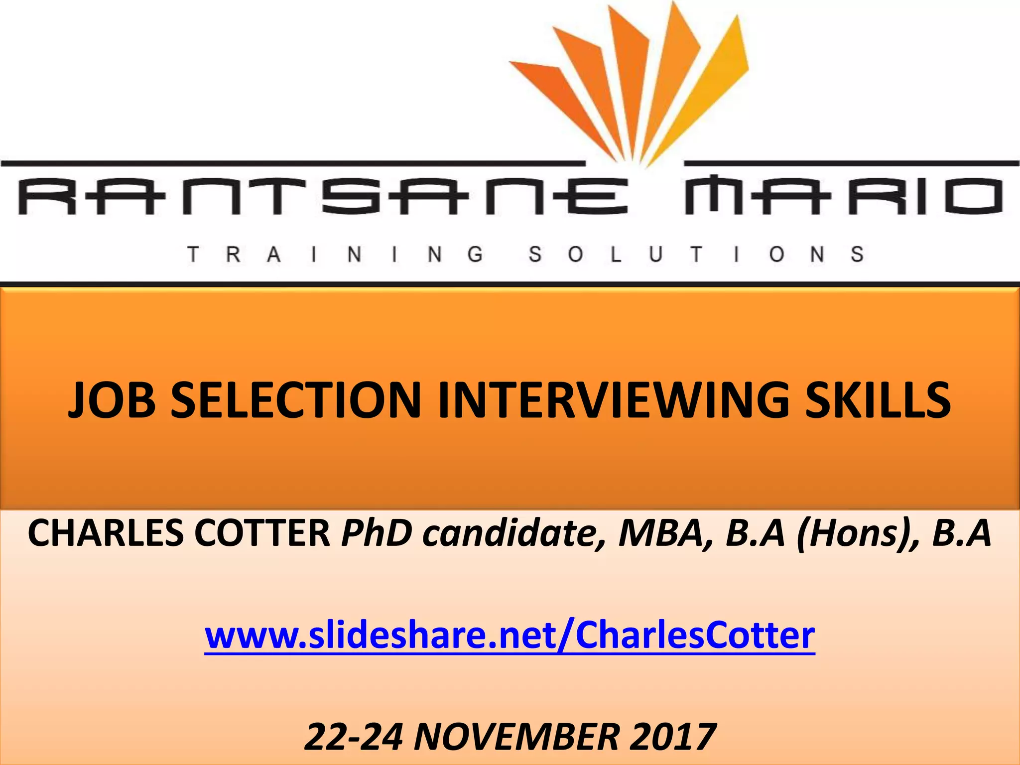 Job Selection Interviewing Skills | PPT