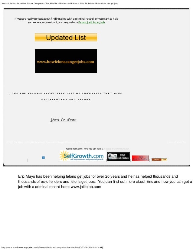 Jobs for felons incredible list of companies that hire ex offenders Jobs for felons incredible list of companies that hire ex offenders
