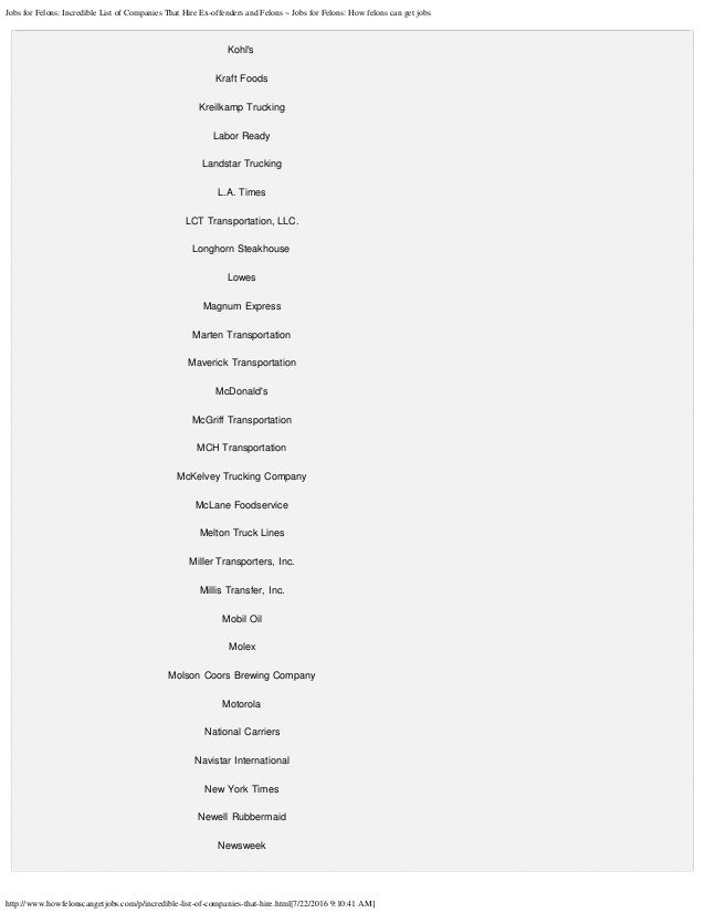 Jobs for felons incredible list of companies that hire ex offenders and ... Jobs for felons incredible list of companies that hire ex offenders and ...