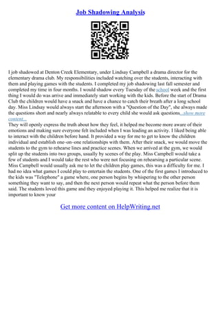 Job Shadowing Essay | PDF