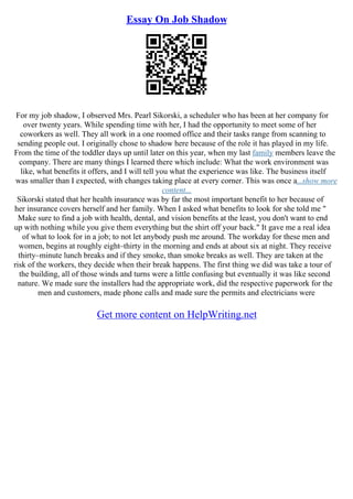 Job Shadowing Essay | PDF