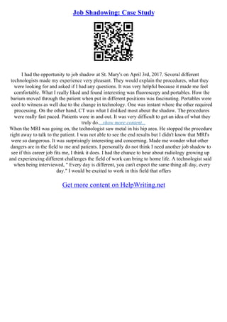 Job Shadowing Essay | PDF