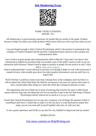 Job Shadowing Essay | PDF