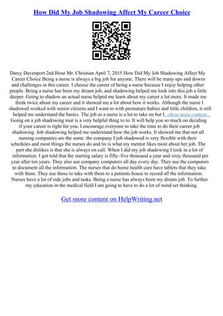 Job Shadowing Essay | PDF