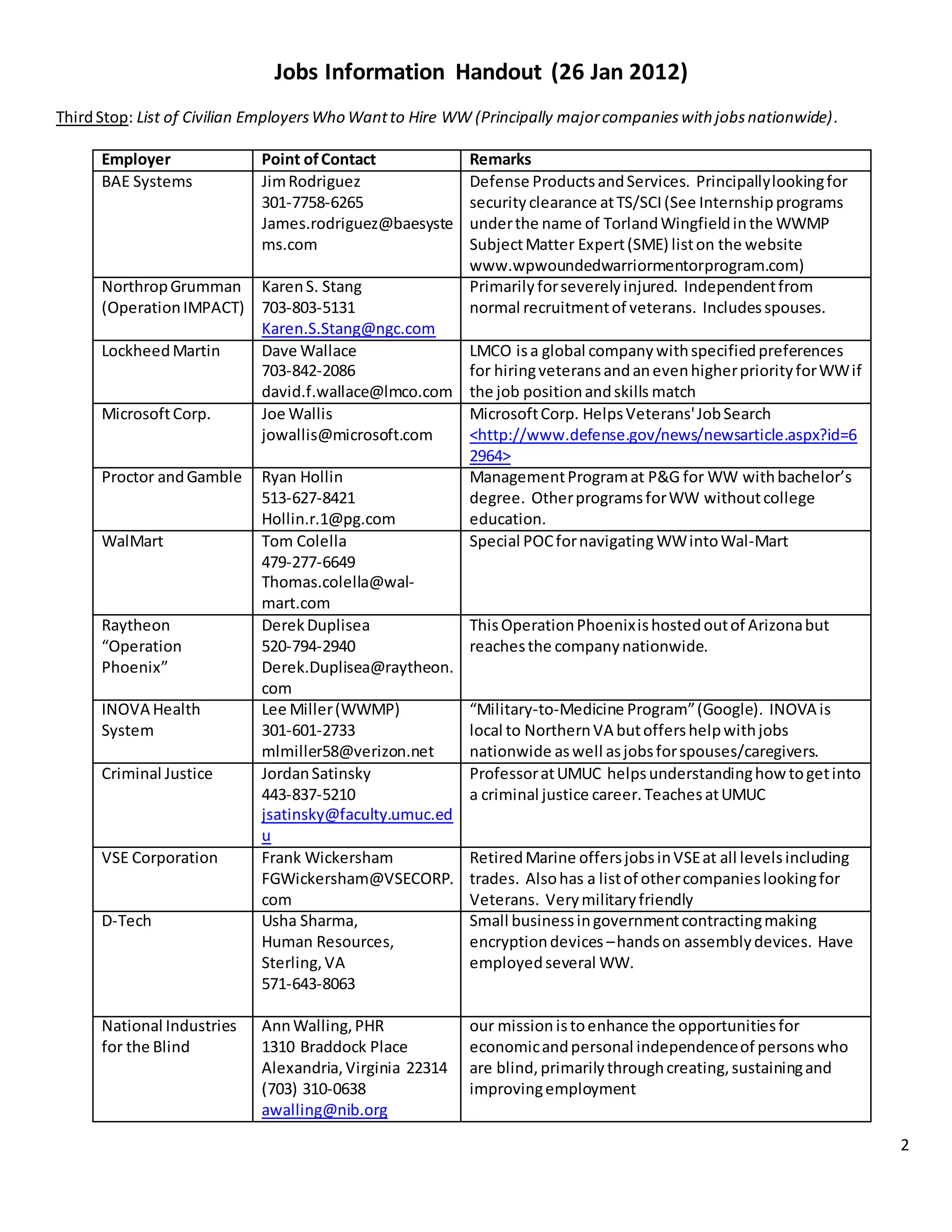 Jobs Information Handout | PDF