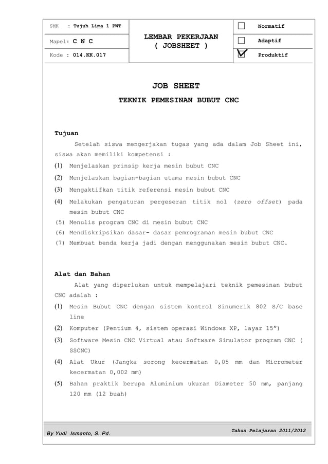Jobsheet cnc lathe sinumeric 802 c | DOC