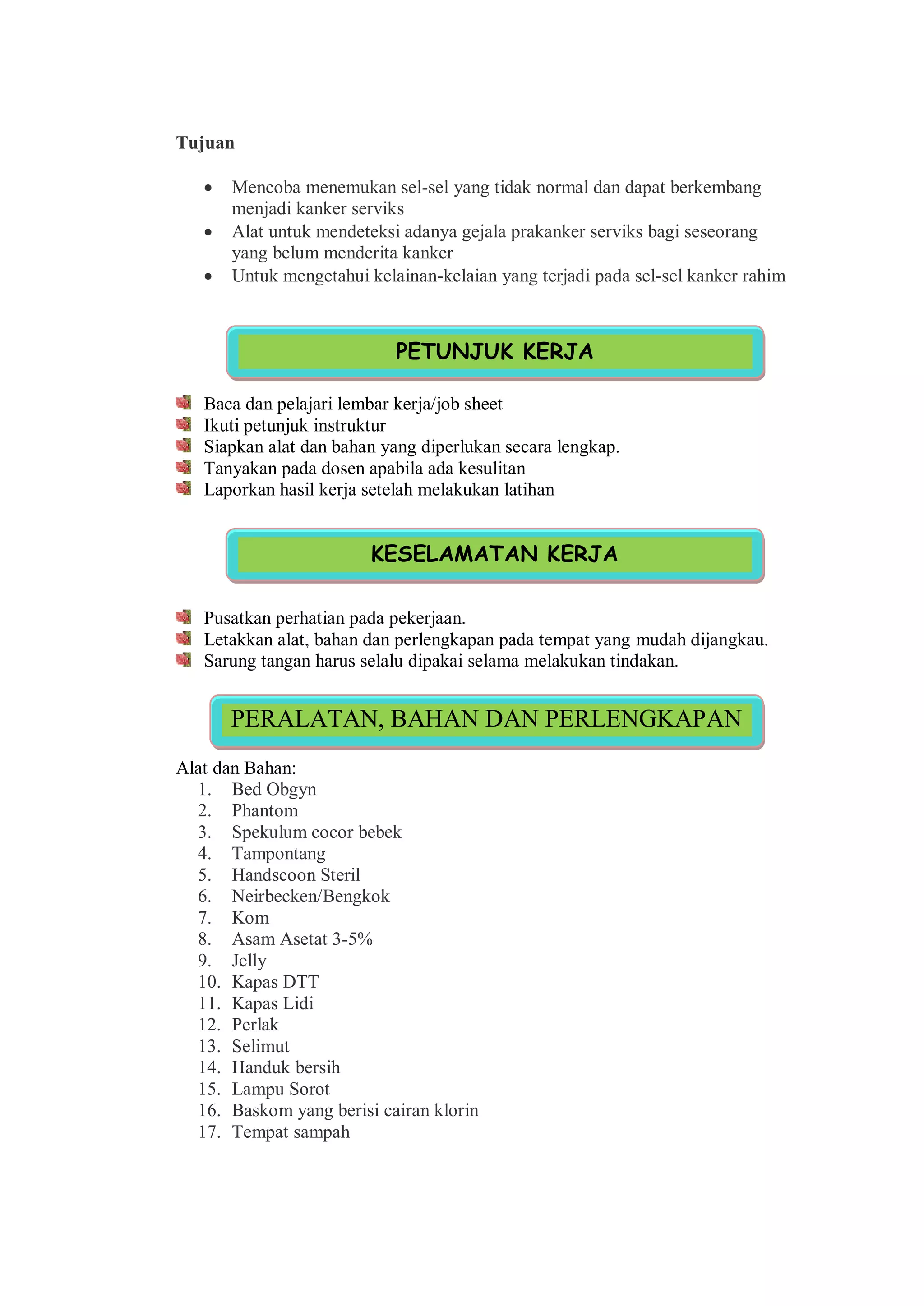 Job sheet PAP Smear dan IVA Test | PDF